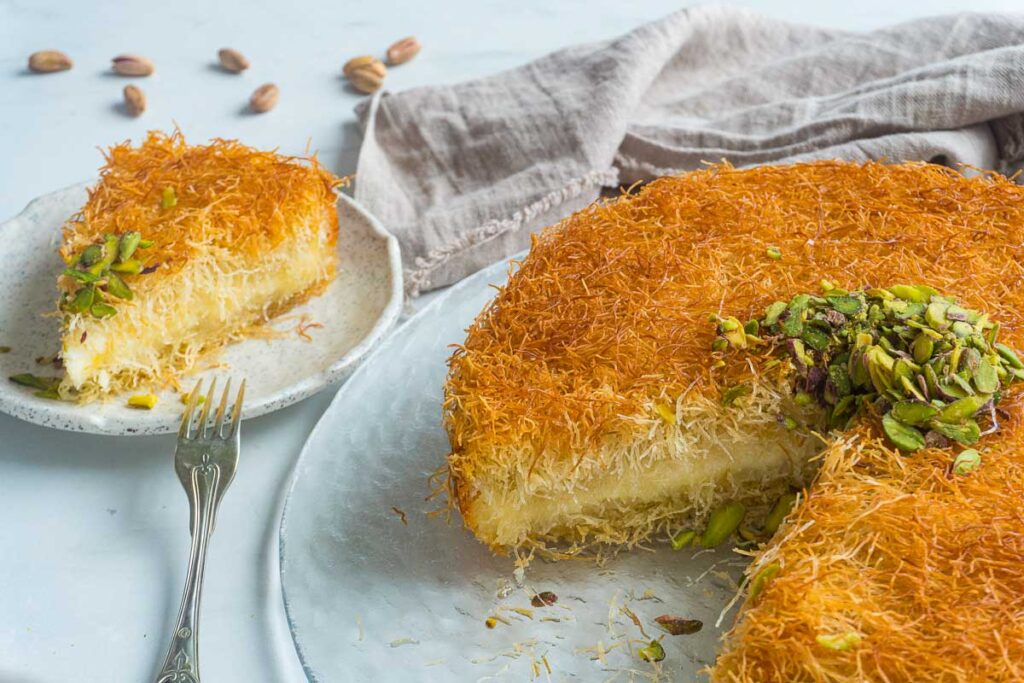 Kunafah (Middle Eastern Cheese Pastry) - Chocolates & Chai